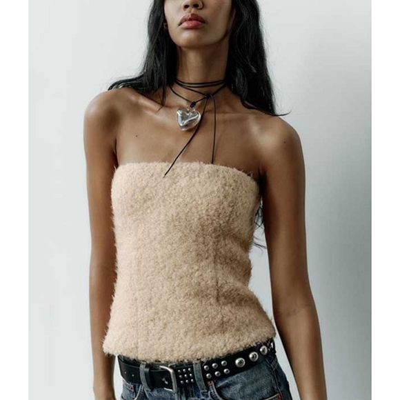 Zara | Tops | Zara Strapless Fuzzy Top | Poshmark